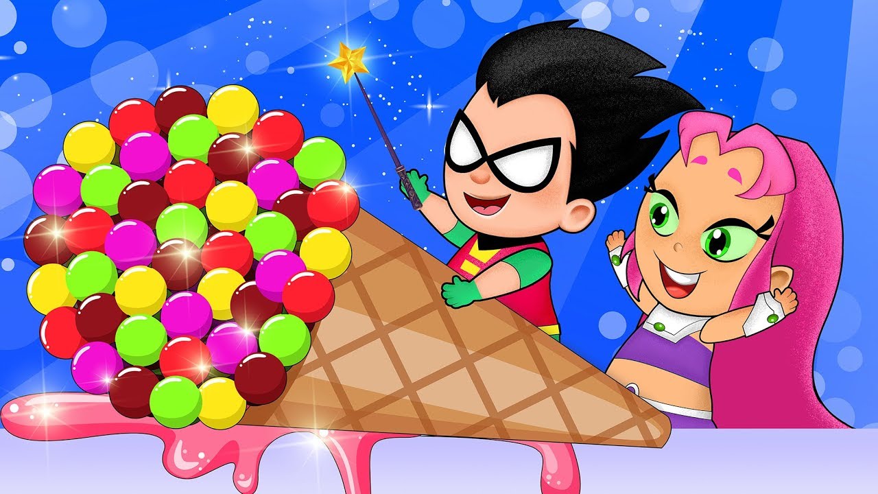 Titan Go Cartoon Starfire & Robin Make Ice Cream From Snow! Finger ...
