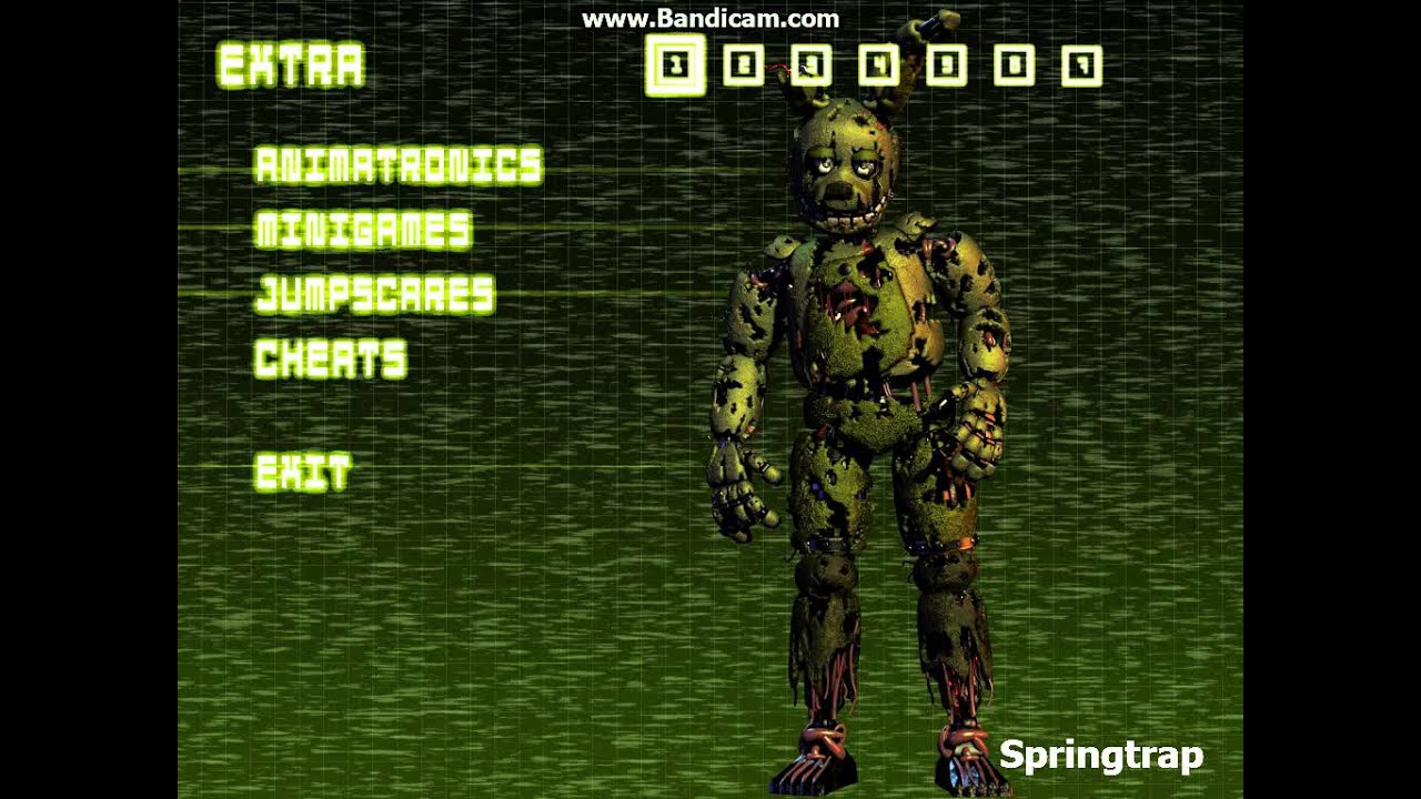 Обзор вкладки "Extra" и фейл в 6 ночи в FNAF 3 - YouTube
