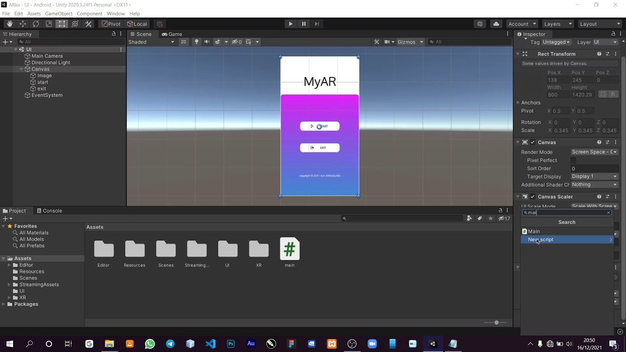 Menambahkan Design UI di Aplikasi AR Unity - YouTube