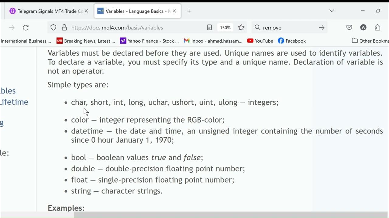 Mql4 Mql5 Course Variables Constants And Data Types Youtube