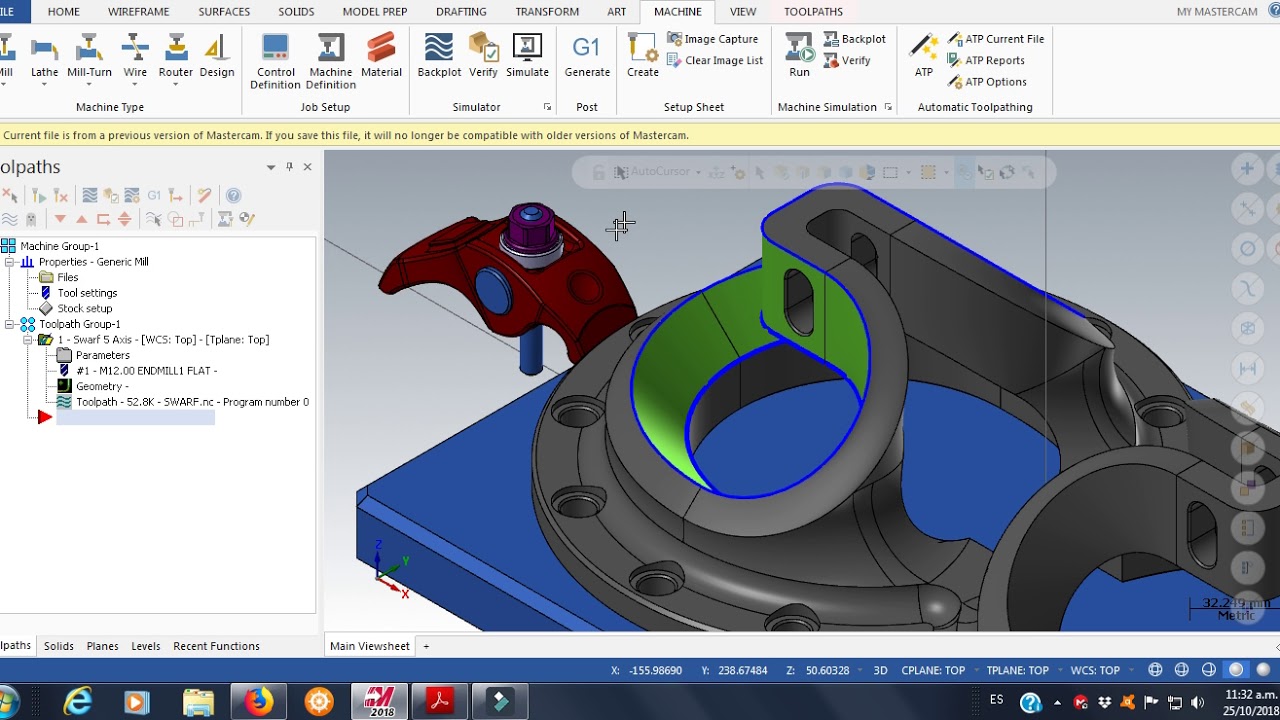 mastercam multiaxis simulation - YouTube