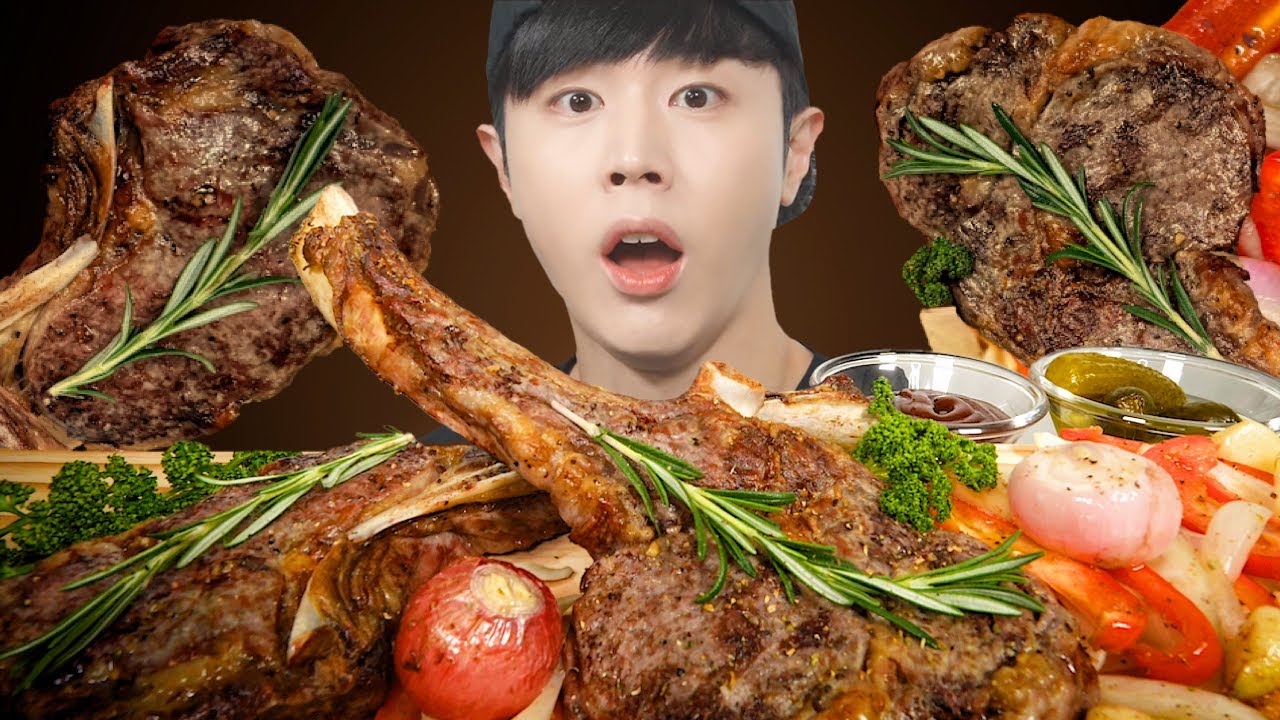 MUKBANG🧲 Eating Like a Barbarian🪓 GIANT TOMAHAWK STEAK - YouTube