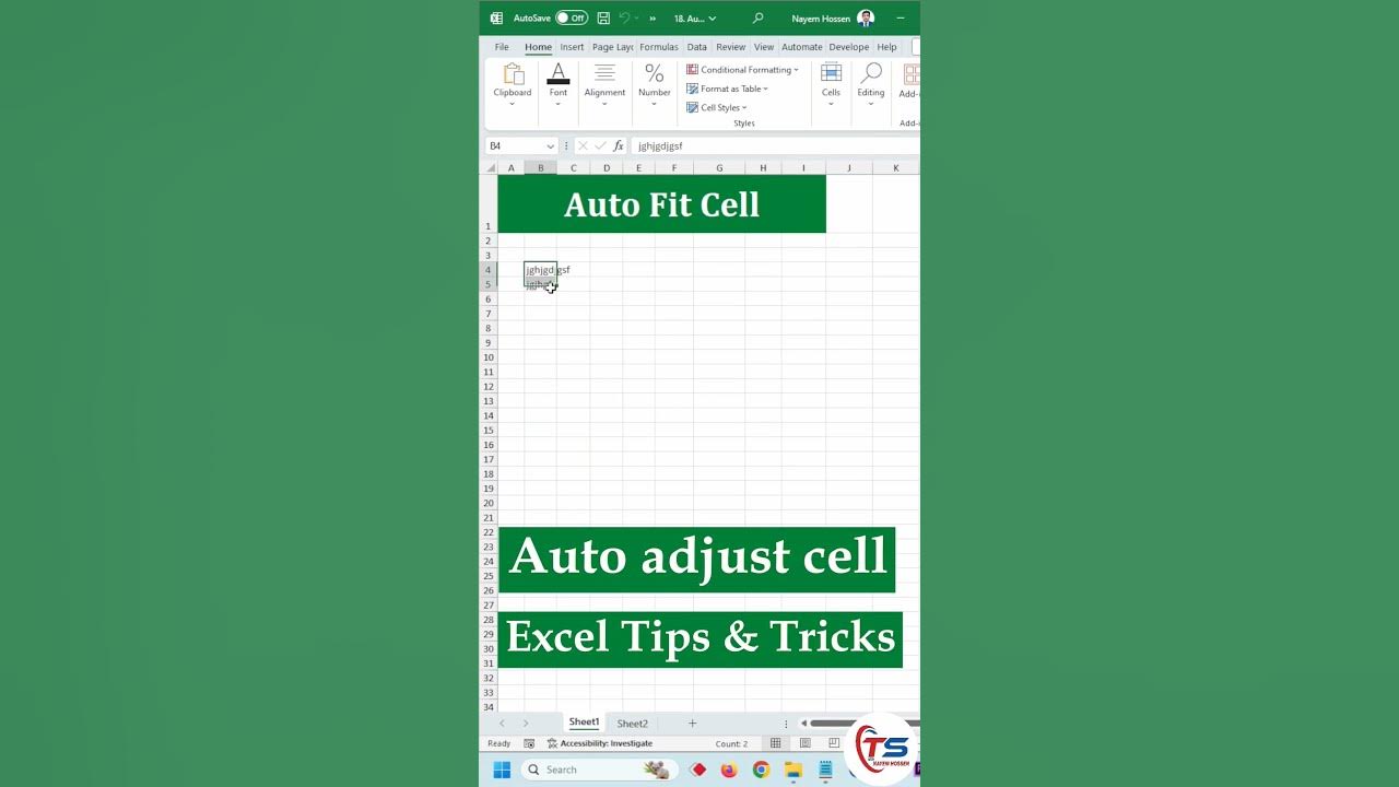 Auto Adjust Cell Cell Auto Fit Exceltech Exceltips Excel Exceltricks Smartexcel Shorts