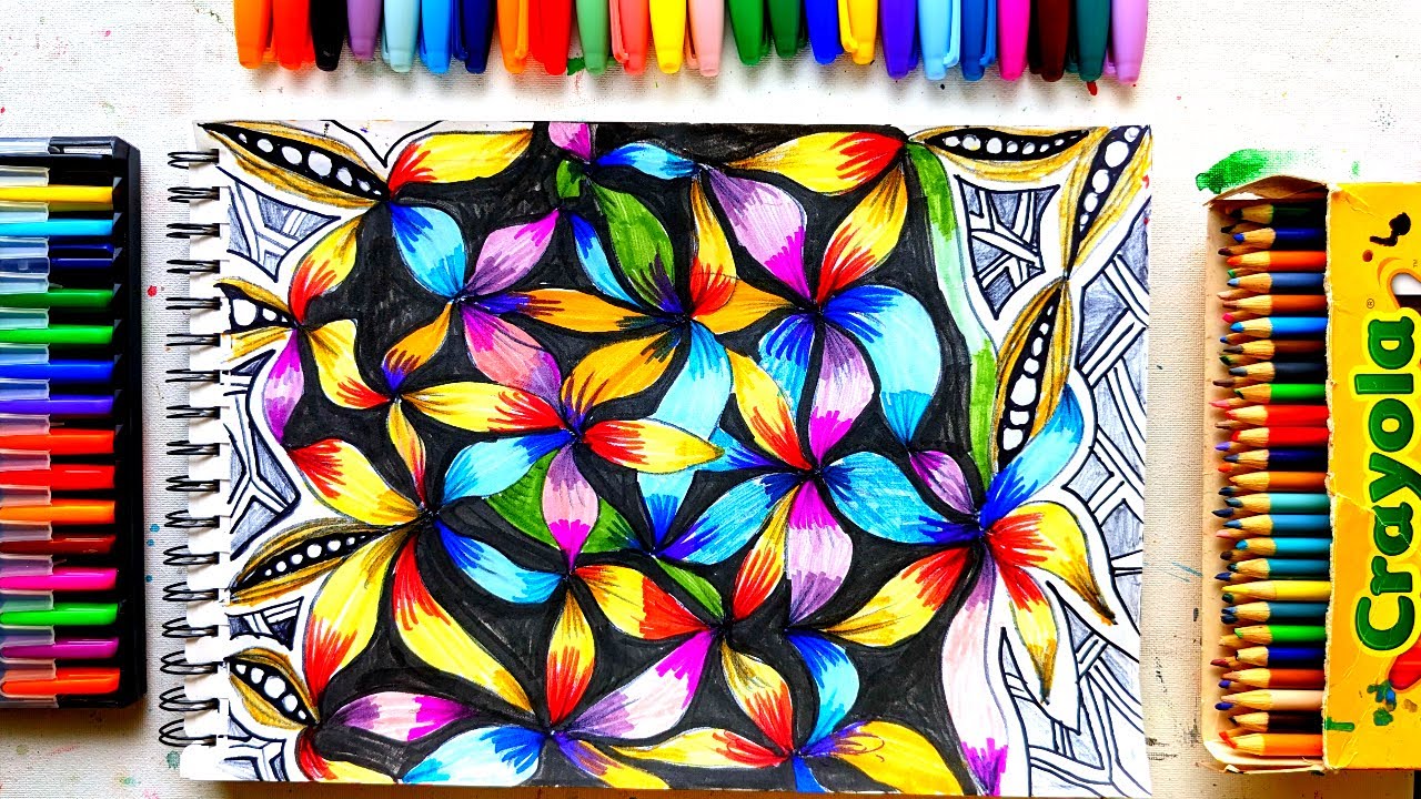 Doodle with me | Colorful flowers | Drawing with Sharpie Markers - YouTube