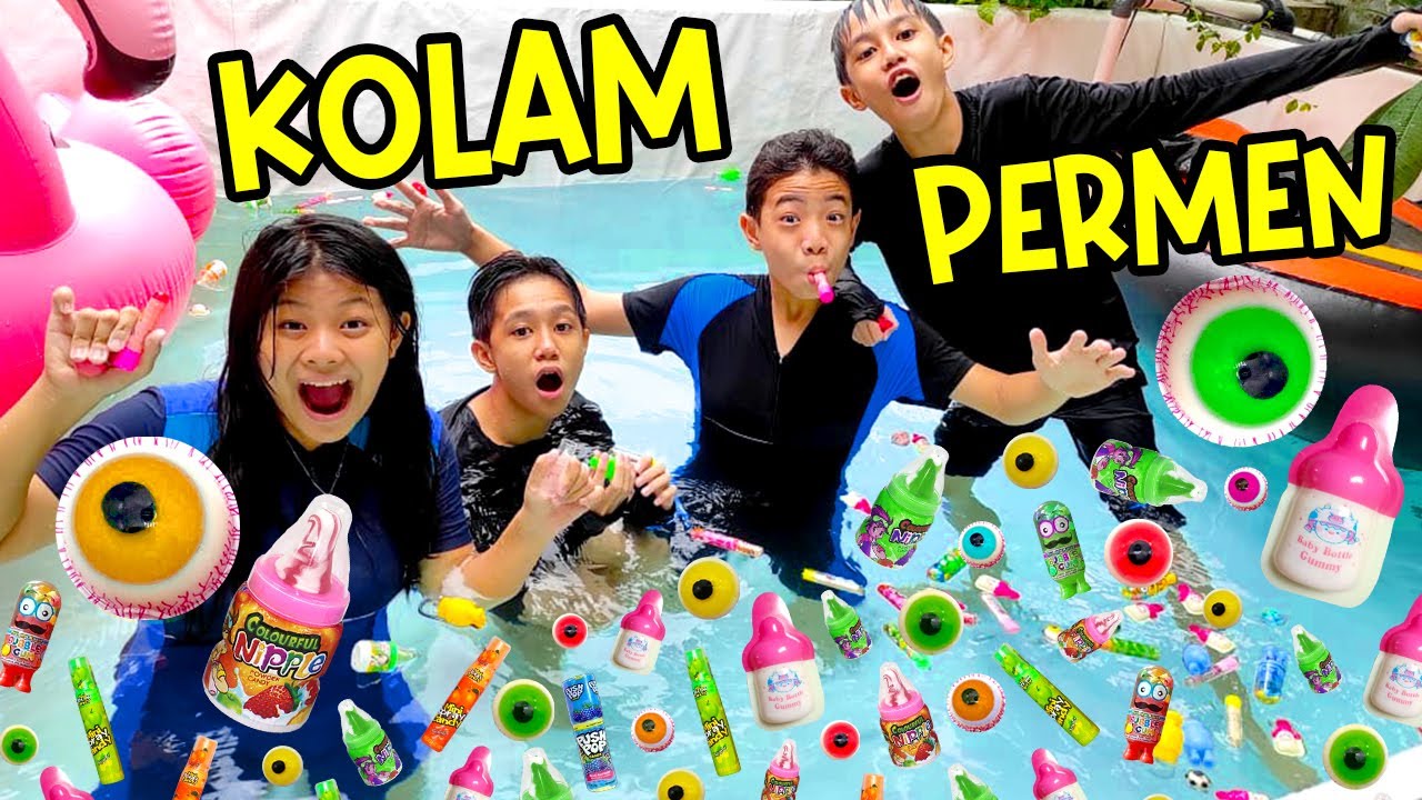 BERENANG DI KOLAM PERMEN JADUL BARENG SEPUPU KEMBAR !! HUJAN PERMEN ...