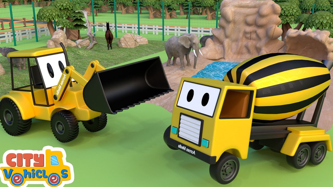 Construction Vehicles assemble big dump truck and carry farm animal ...