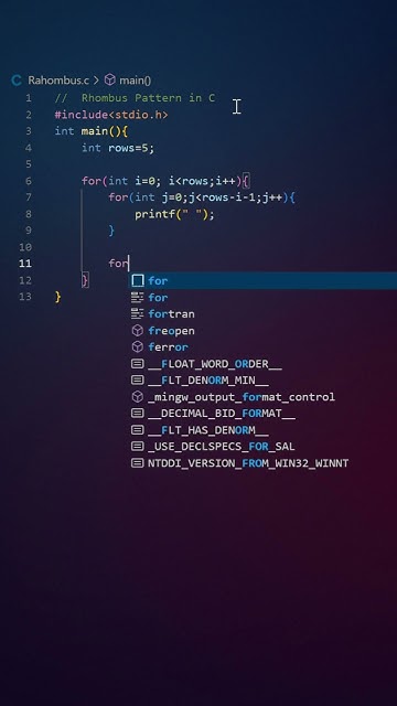 Rhombus Pattern in C | C Programming Language #codinghacks #coding #sachinswami - YouTube