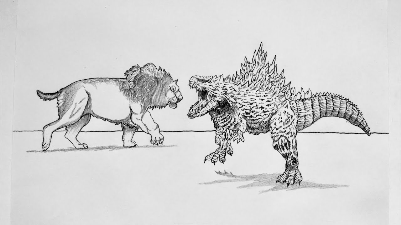 How To Draw Lion Vs T Rex Dinosaur Fight Scene | The Jungle fight Scene ...