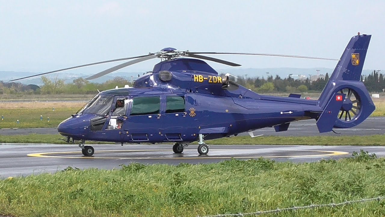 Airbus AS365 Dauphin 2 Startup And Takeoff From Carcassonne Airport ...