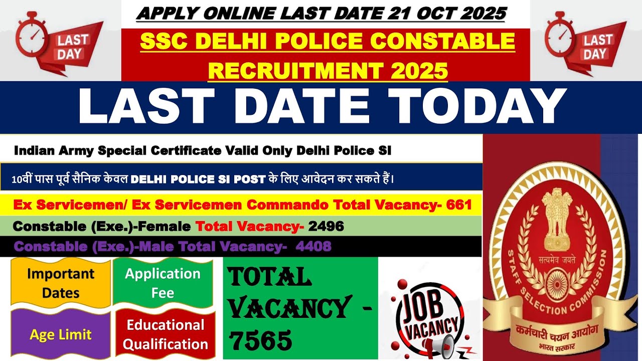 SSC Delhi Police Constable 2025 | Ex Servicemen Latest Jobs Vacancy ...