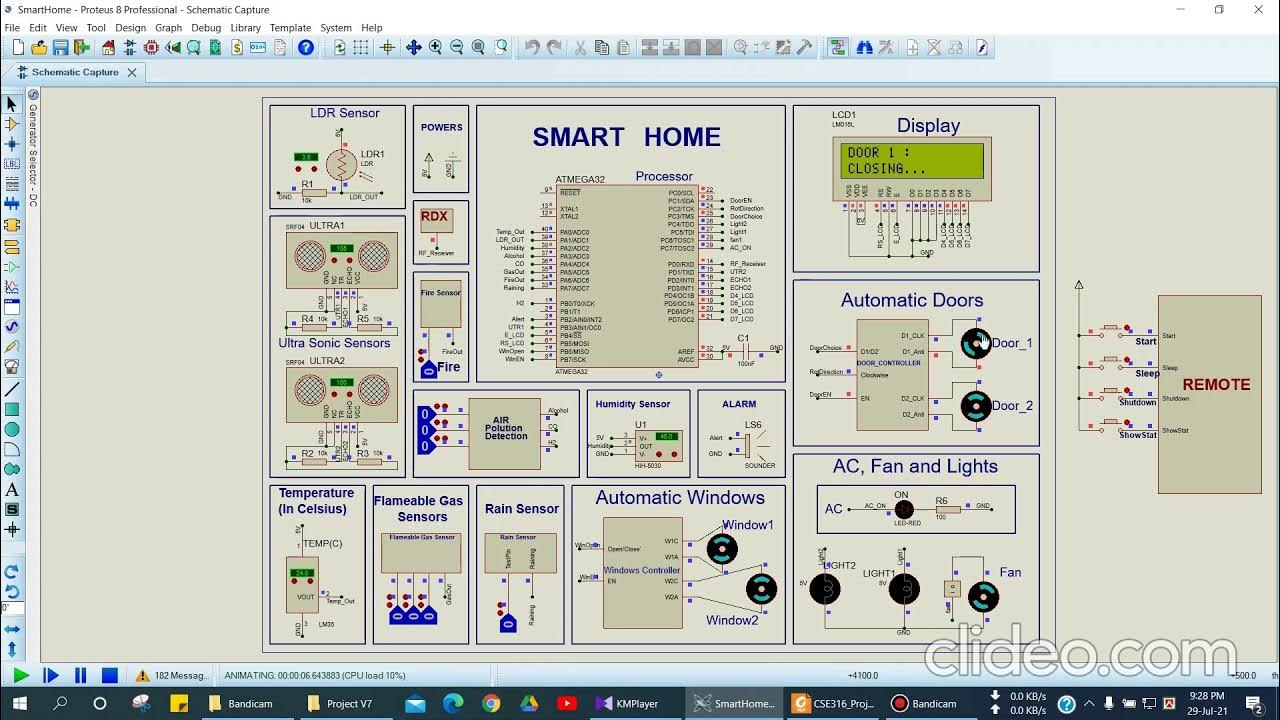 Smart Home Simulation with Remote Control System | ATMEGA32 | Proteus 8 - YouTube