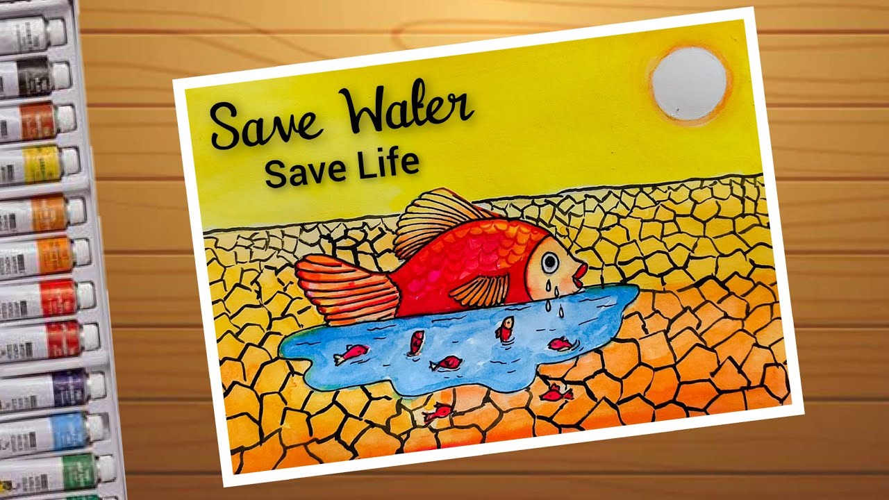 Save water save life drawing || poster chart making tutorial (very easy ...