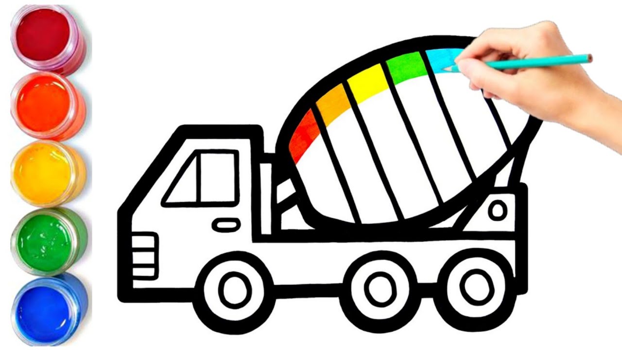 How to draw cement mixing truck | easy drawing step by step for kids ...
