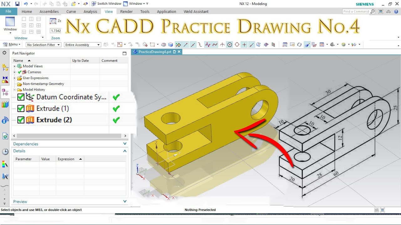 NX Cad Practice Drawing No.4 For Beginners - YouTube