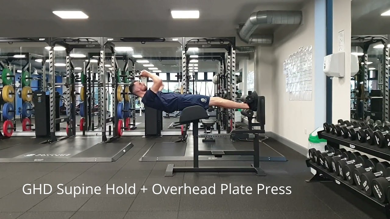 GHD Supine Hold + Overhead Plate Press - YouTube