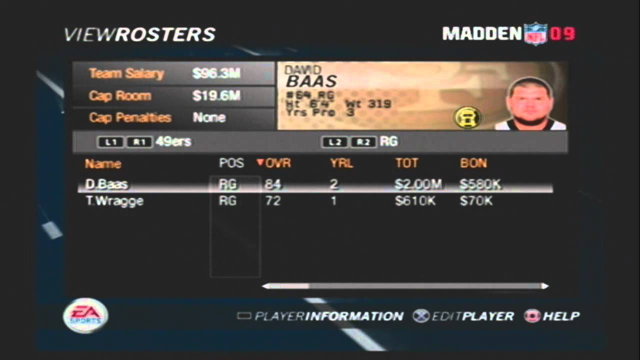 2008-09 - Retro NFL Rosters San Francisco 49ers Team Roster Madden NFL ...