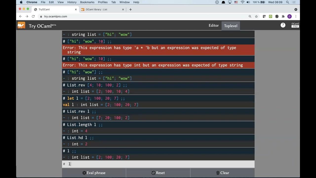 OCaml Tutorial: Getting started with OCaml. Part 3 - Lists and Polymorphic Functions - YouTube