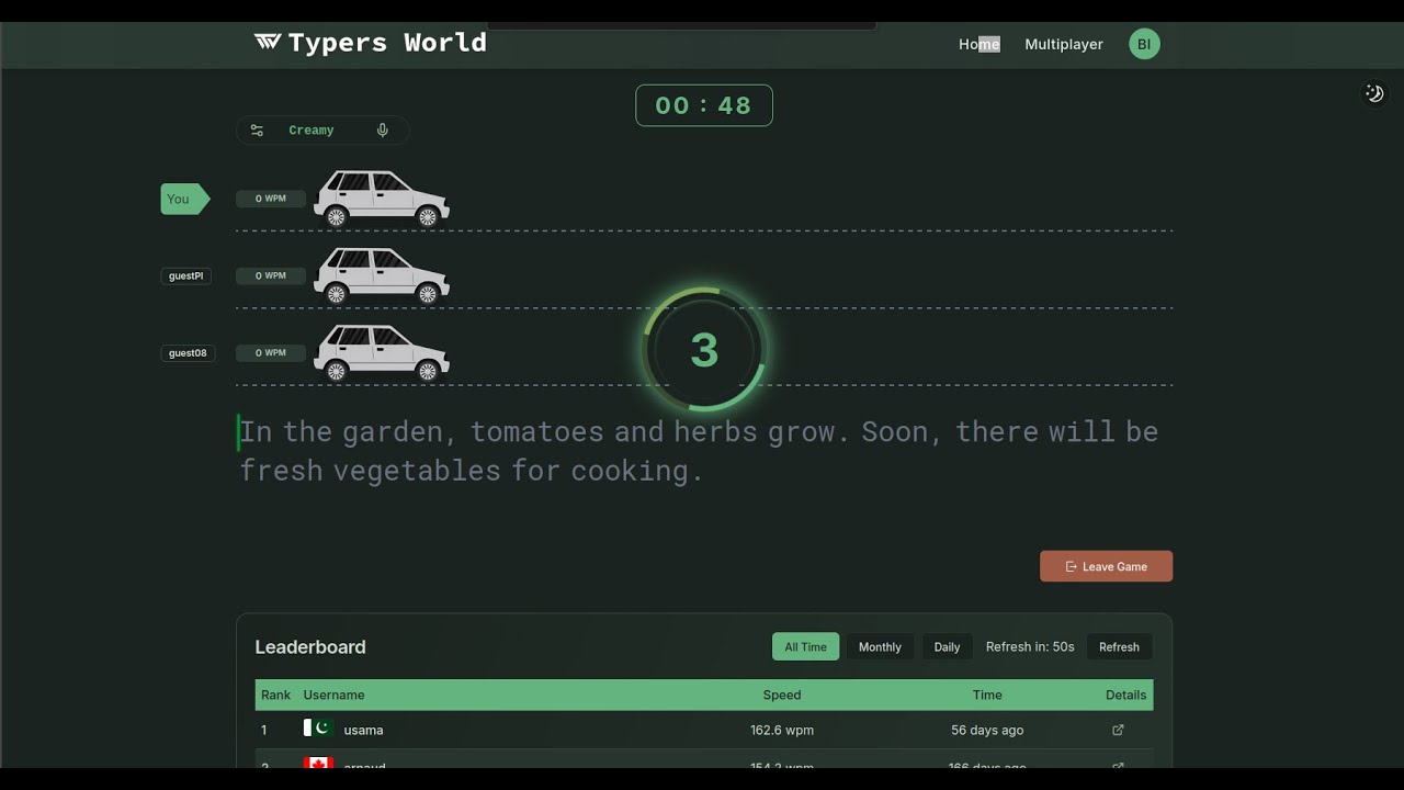 Created Typers World multiplayer typing race game using Next.js, React ...