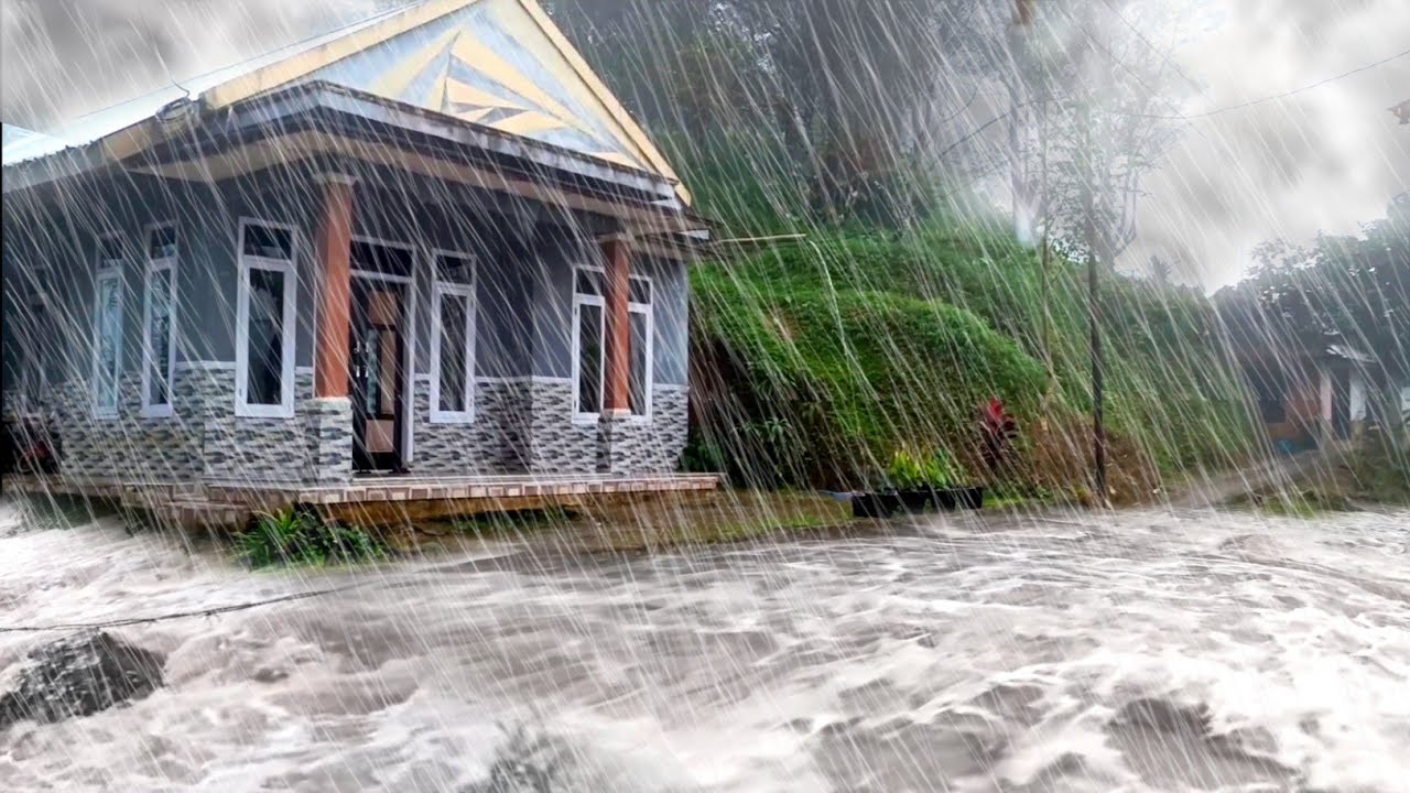 Super heavy rain and thunderstorms in my village, walking during super ...