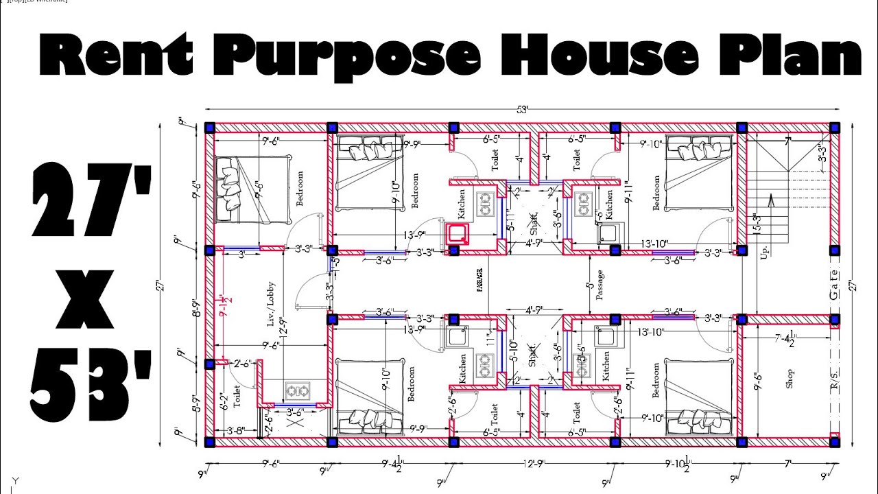 27X53 Feet House Plan Rent Purpose || kiraye ke Liye Ghar Ka Naksha ...