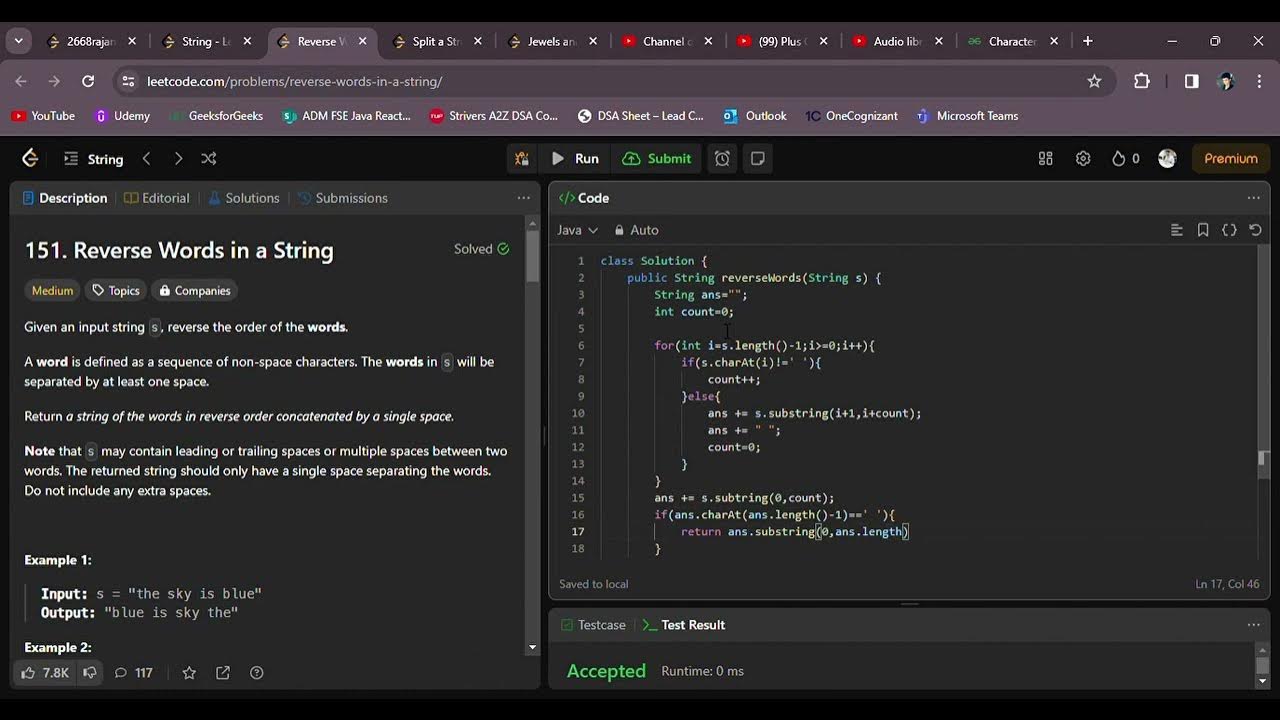 Reverse Words In A String 151 Leetcode 151 Medium Level Youtube