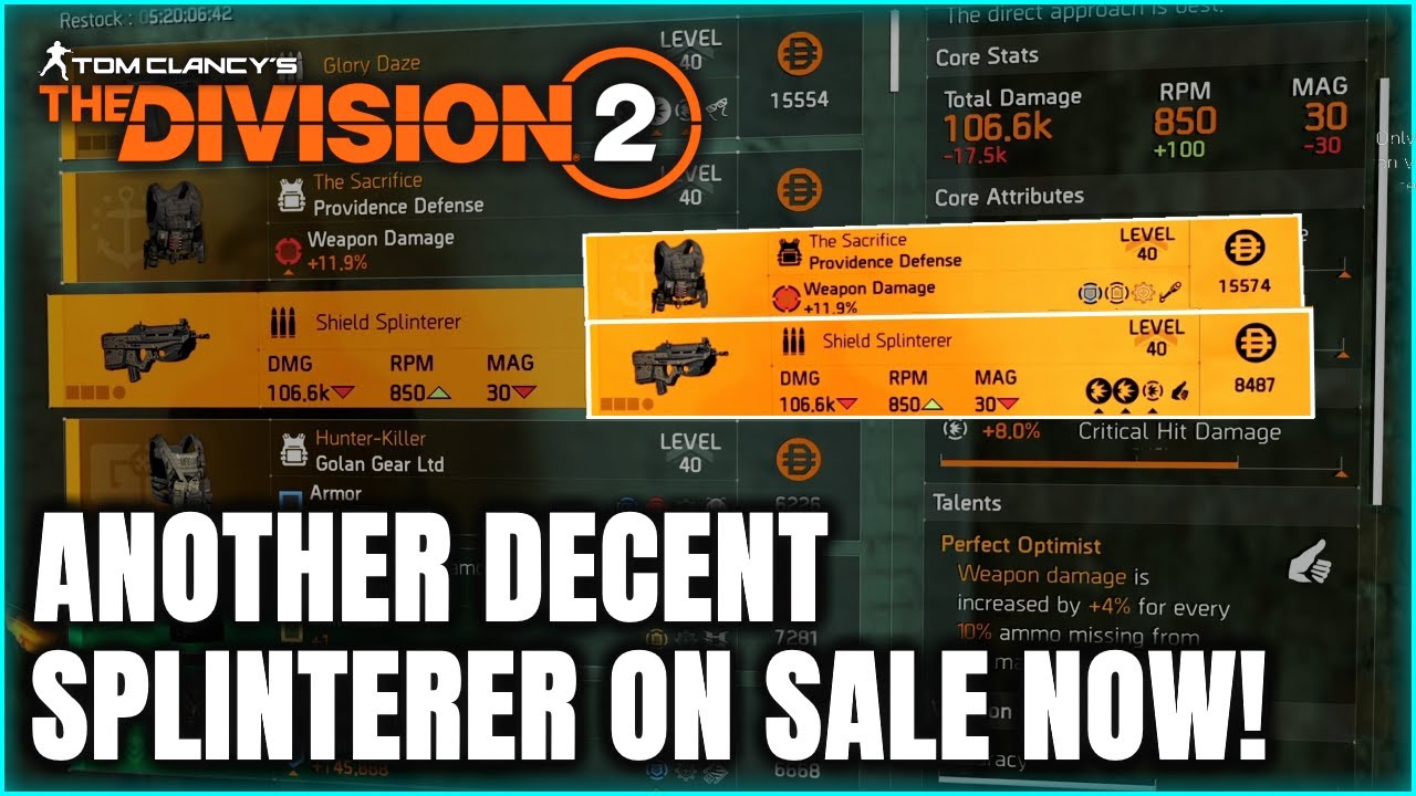 The Division 2 Cassie Mendoza Reset - SACRIFICE and DECENT SPLINTERER ...
