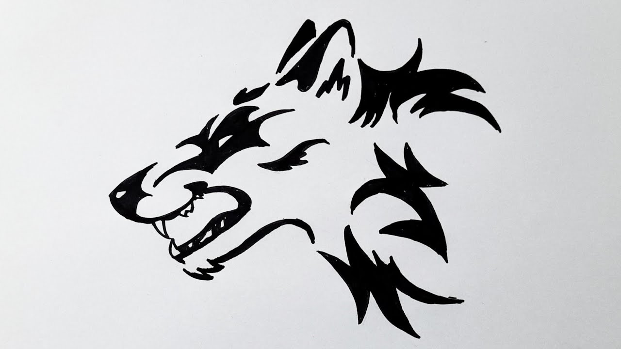 How To Draw A Wolf Face Easy Step By Step For Beginners Tribal Wolf Tattoo Youtube