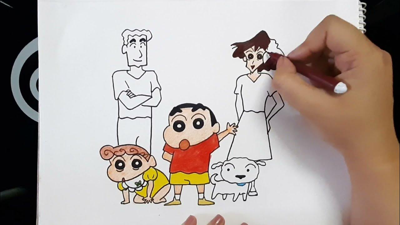 How to draw shin chan family step by step - YouTube