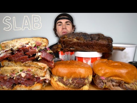 HUGE Pastrami Sandwich, CHEESE Sauce Burger, GIANT Beef Rib + BBQ MUKBANG!