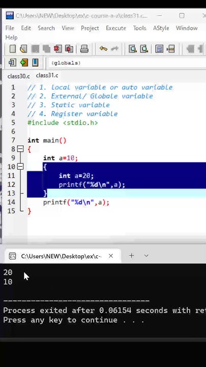 Class 32 | Local or Auto Variable in C Programming | #shorts #shortsvideo - YouTube