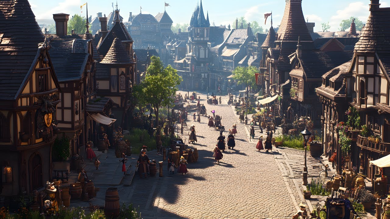 Relaxing RPG role-playing music, beautiful scenes, lively fantasy town ...
