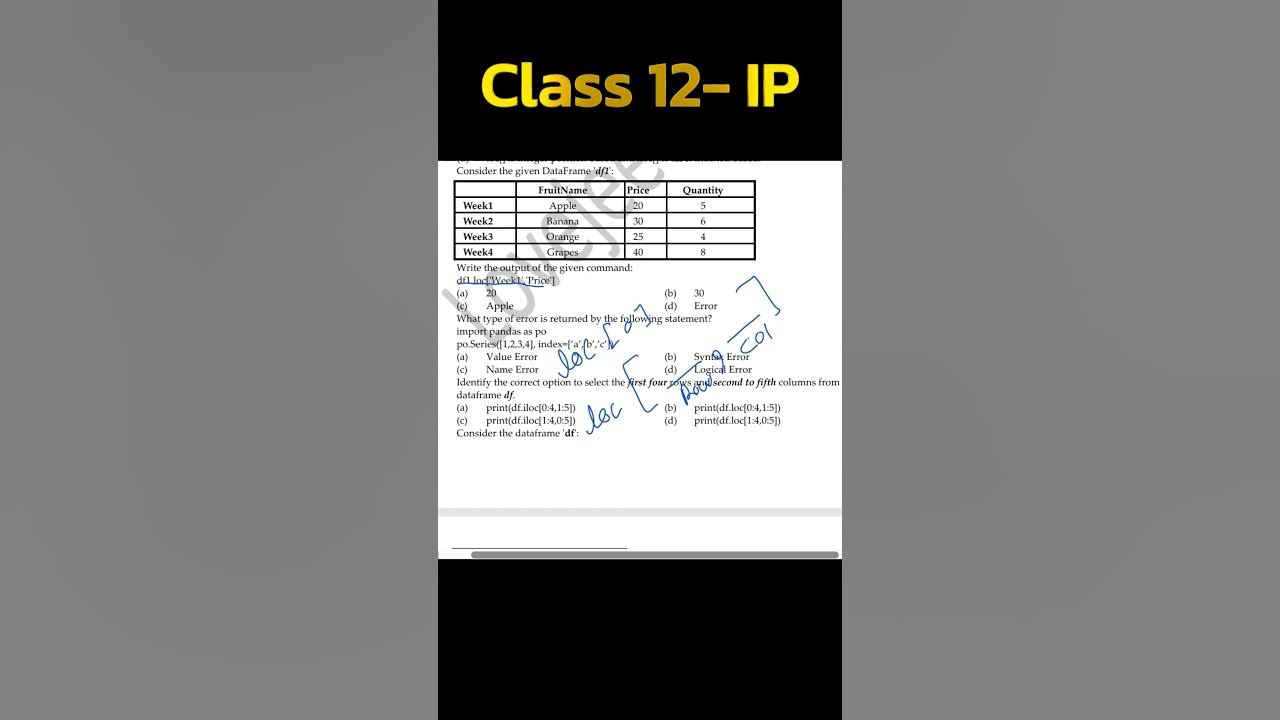 PANDAS - MCQs | 1 Question 1 Minute | Pandas in One Minute Series | Class 12 IP Full Syllabus ...