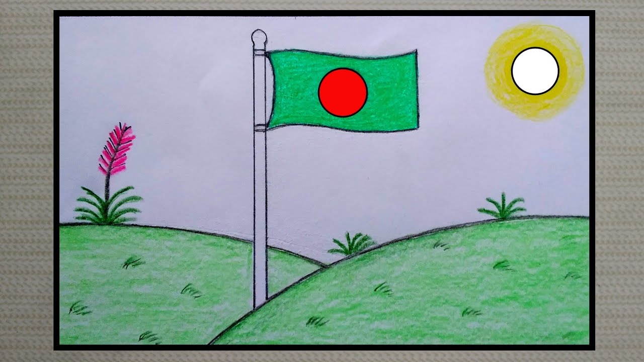 Bangladesh flag drawing with colour 🇧🇩 scenery drawing easy 🇧🇩 drawing ...