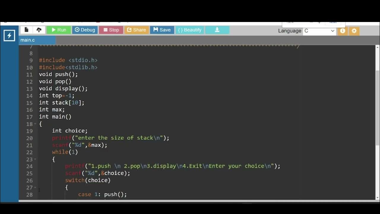 #polytechnic #computerengineering #datastructure Stack Implementation using Array - Program ...