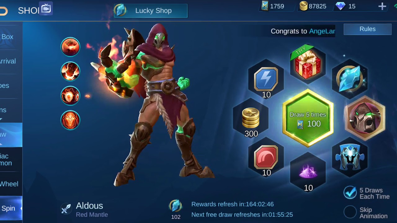 Tamang Ritual Para Makuha ang Skin Sa Lucky Spin (Red Mantle - Aldous ...