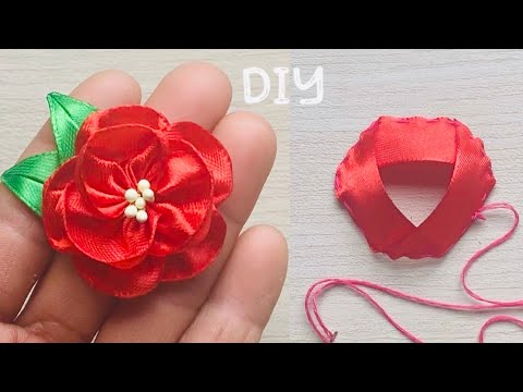 DIY || Satin Ribbon Rose | How to make ribbon rose | Ribbon decoration ...