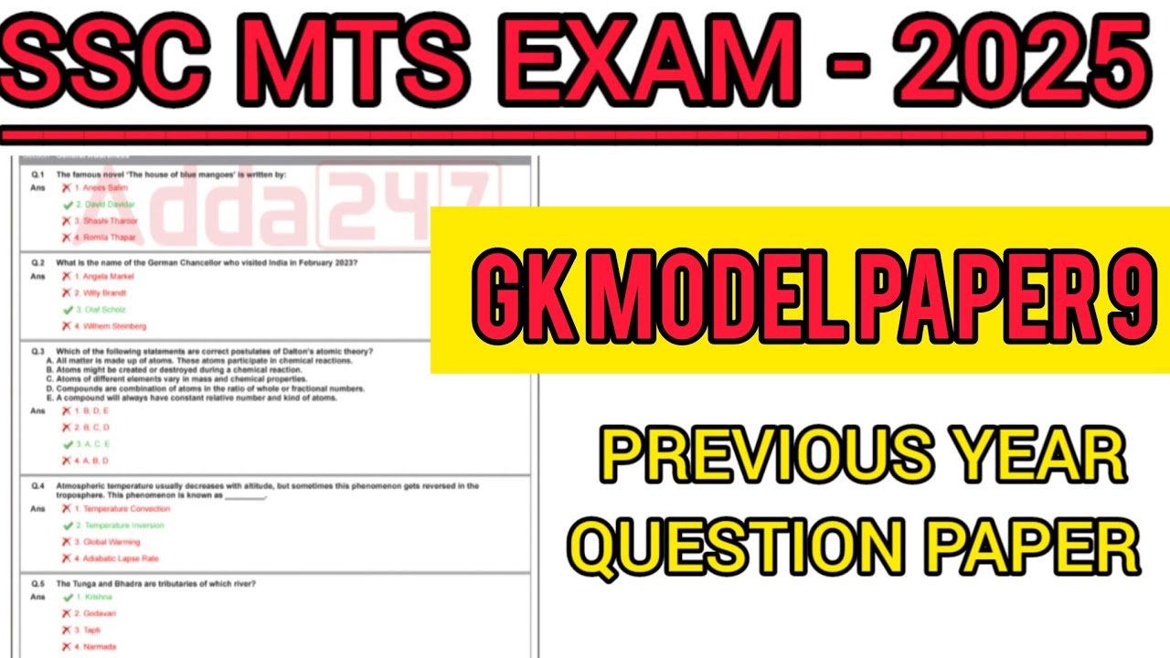 SSC MTS Exam 2025 | SSC MTS GK MODEL PAPER 9 | SSC MTS Previous Year ...
