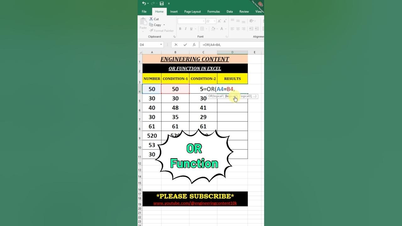 Or Function In Excel Excel Shorts Ytshorts Exceltips Tutorial Shortvideo Excelworld Or