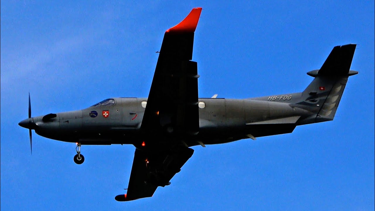 One of a Kind Swiss Air Force Pilatus PC-12 Landing at Emmen Air Base ...