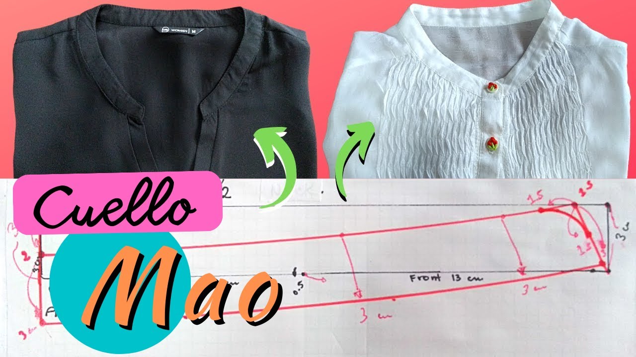 Pattern for one piece shirt or mao collar step by step - YouTube