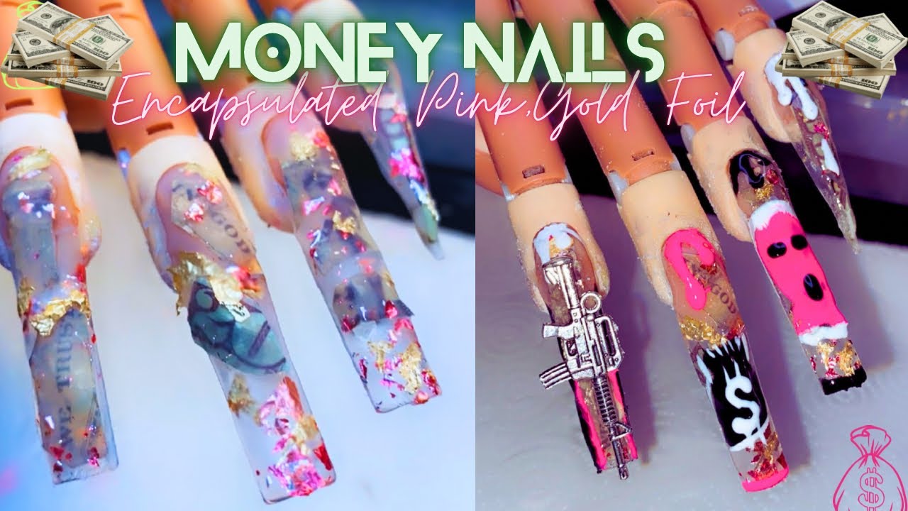 Encapsulated Money Nails + Acrylic Application Detailed Tutorial - YouTube