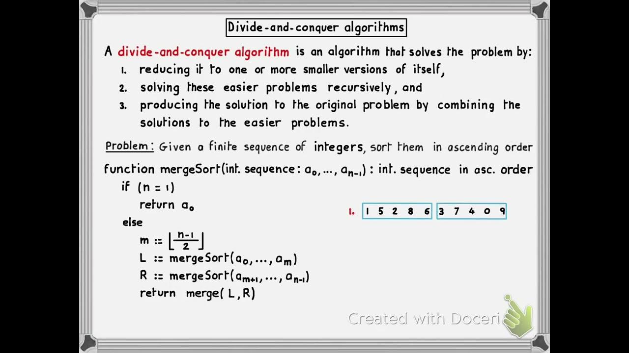 Discrete Structures [Lecture 30 / Segment 1] - Divide-and-conquer algorithms: Merge sort - YouTube
