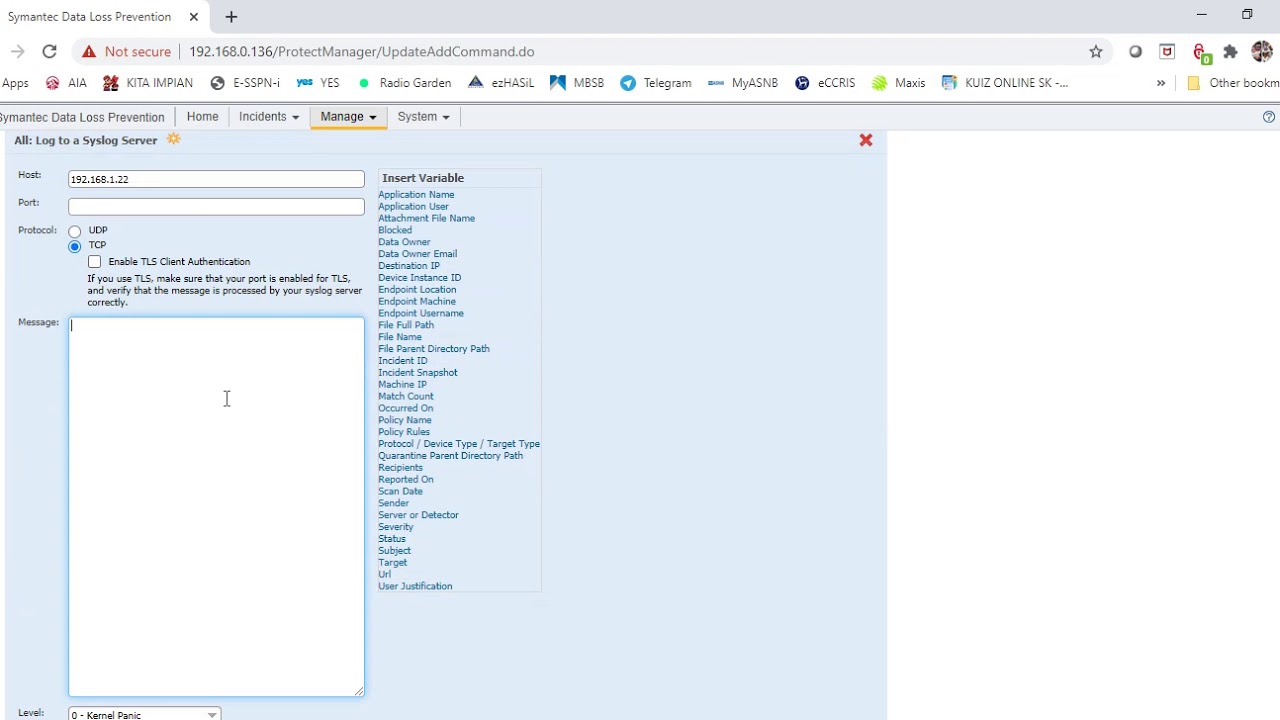 Symantec DLP 15.7 - Configure response rule to sent log to syslog ...