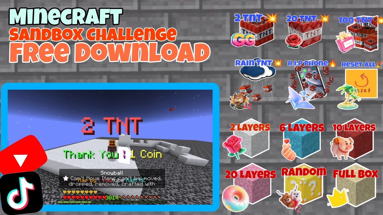 New Map Minecraft TnT Livestream TikTok,Sandbox Challenge,Map 1 coin 1 ...