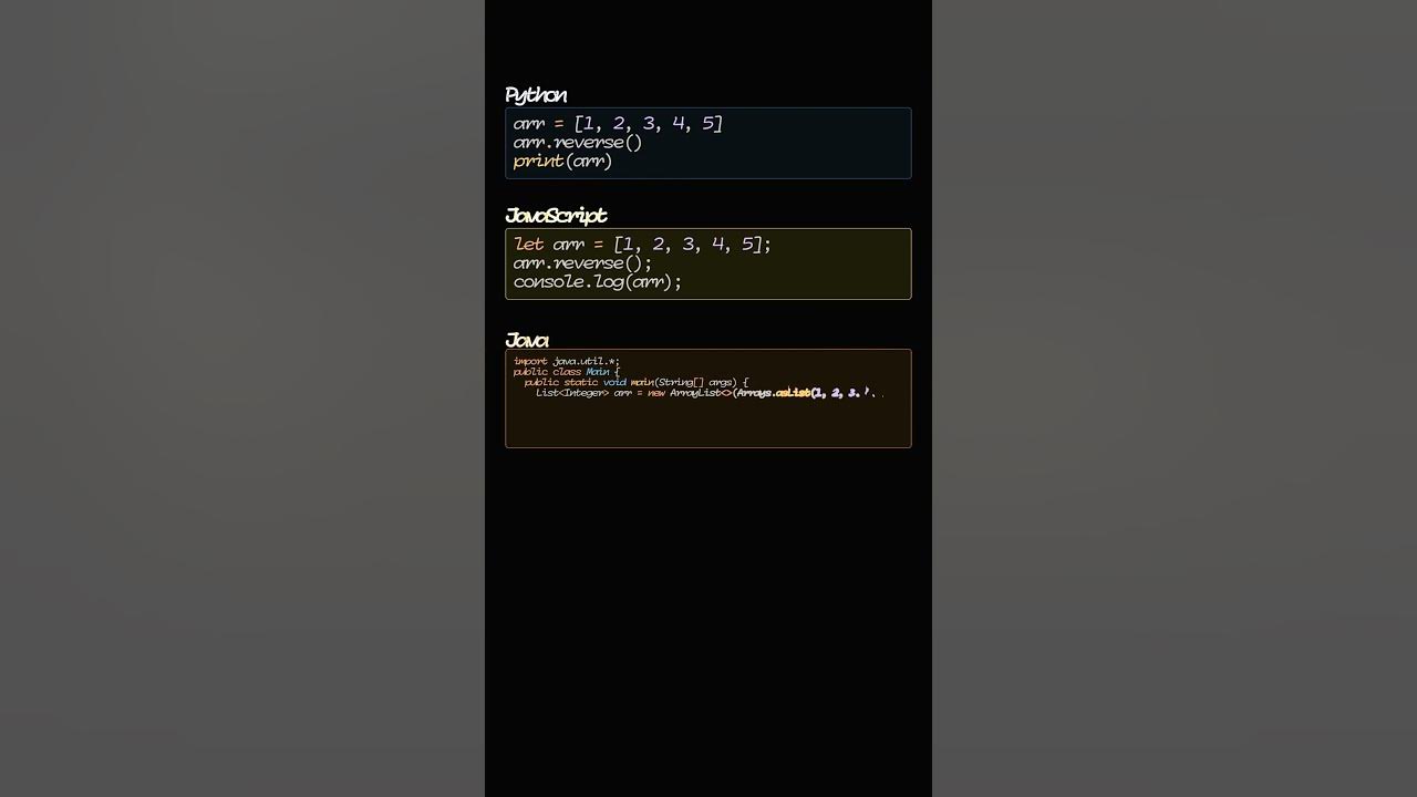 Reverse Array in 6 Languages | Programming Comparison #shorts - YouTube