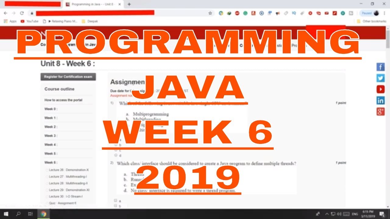 Programming in java week 6 100% correct 2019 - YouTube
