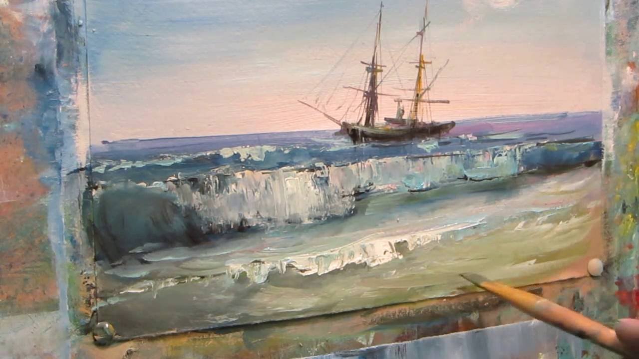 Oil painting. Seascape. Sailboat near the shore. - YouTube