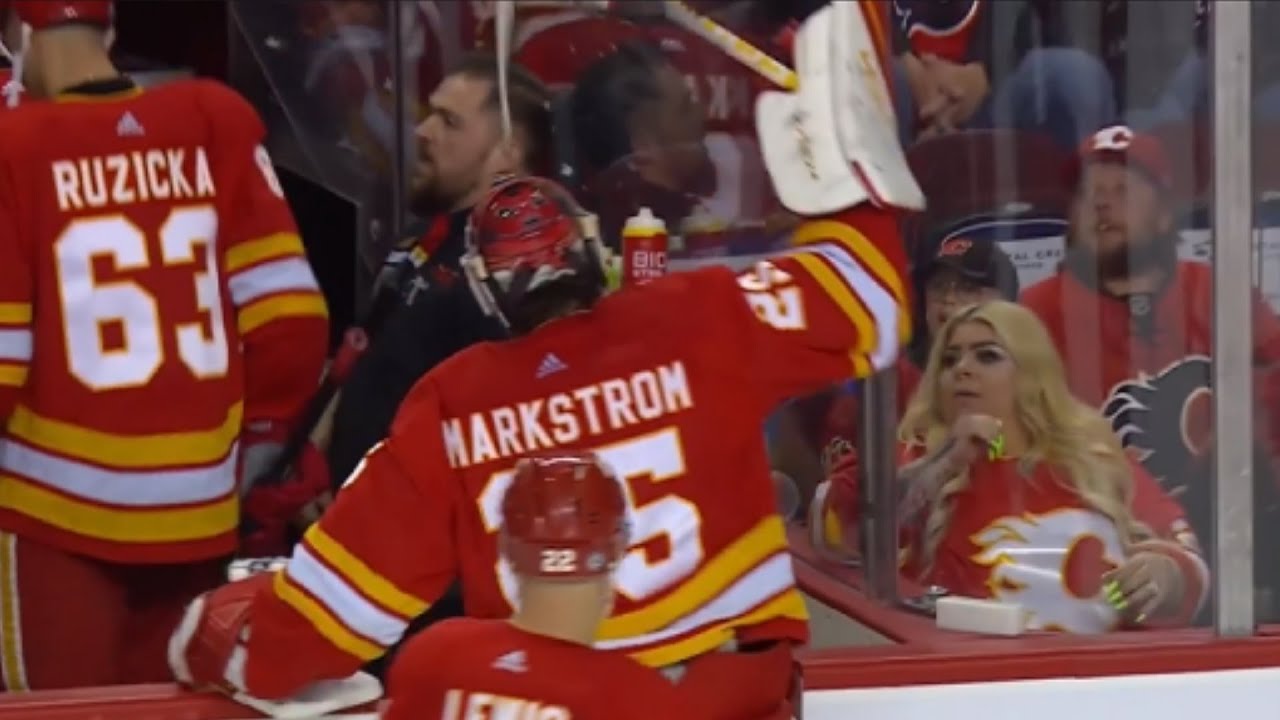 Jacob Markstrom Breaks Stick In Frustration After OT Loss - YouTube