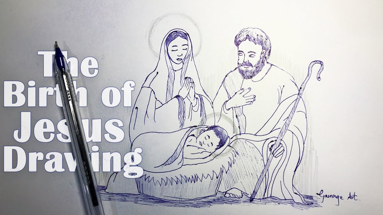 Christmas Drawing Easy | Birth of Jesus Drawing | Christmas Painting ...