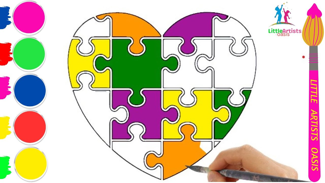 How to Draw Heart Puzzle easy for Beginners | Simple Heart Puzzle ...